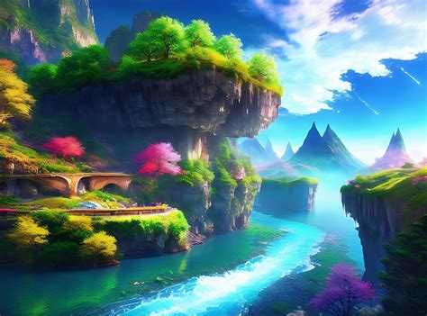 Wallpaper Landscape Painting Fantasy Art Anime Water Nature Sky