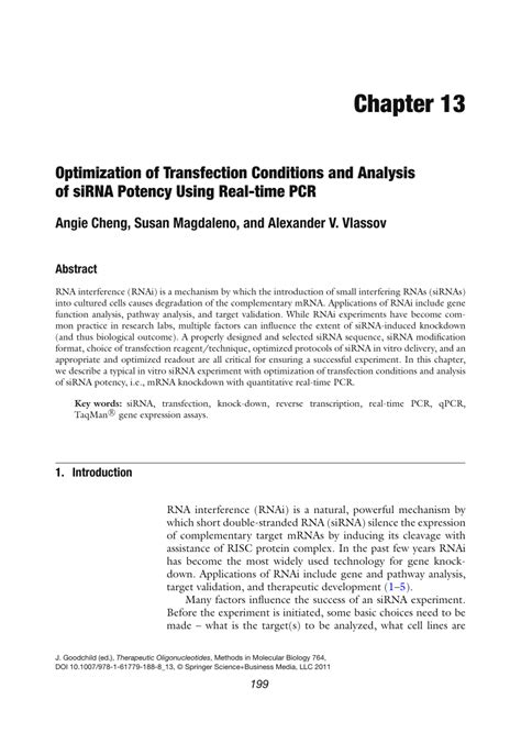 Pdf Optimization Of Transfection Conditions And Analysis Of Sirna
