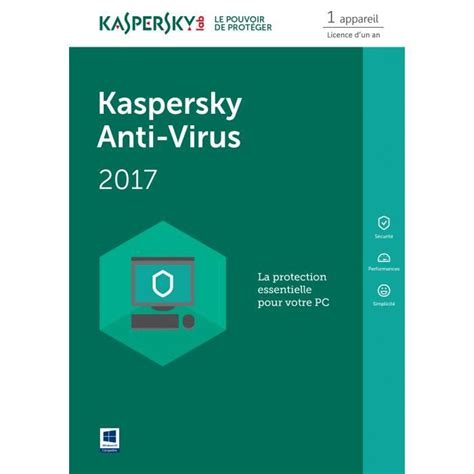 Kaspersky Antivirus 2017 1 Poste 1 An Version dématérialisée à télécharger Cdiscount