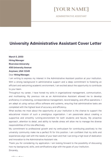 Free University Administrative Assistant Cover Letter Template To Edit