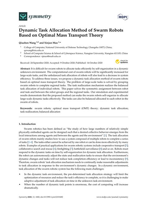 Pdf Dynamic Task Allocation Method Of Swarm Robots Based On Optimal