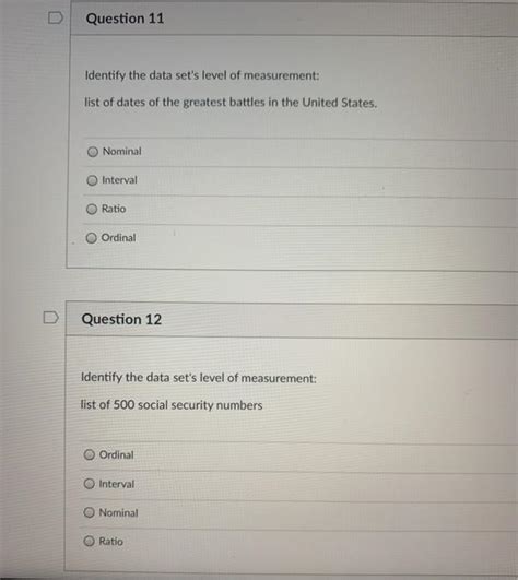 Solved Question 11 Identify The Data Sets Level Of