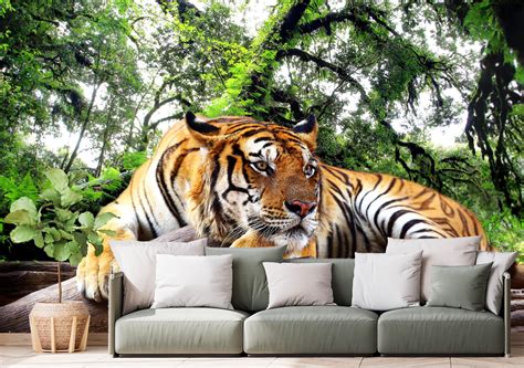 Виниловые Фотообои Walldeco Тигр на природе 380x250 Волокно – низкие ...
