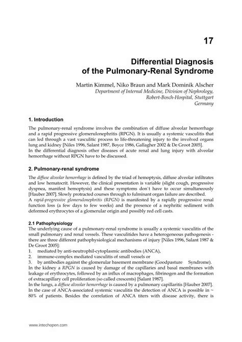 Pdf Differential Diagnosis Of The Pulmonary Renal Syndrome · 2018 09