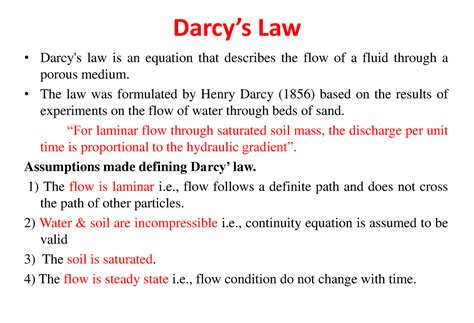 Darcys Law Its Lecture Note Darcys Law • Darcys Law Is An Equation That Describes The