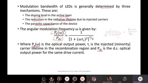 Kec 058 Ofc Lecture 33 Led Characteristics Modulation Bandwidth Numerical Led Power And