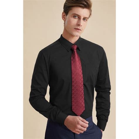 Mens Shirt With Tie Handkerchief Set 01 Blackred 2xl Black