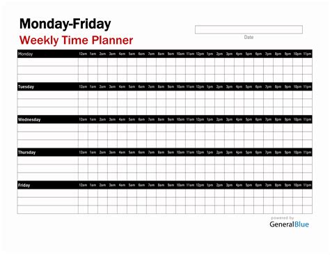 Free Excel Monday To Friday Planner Templates