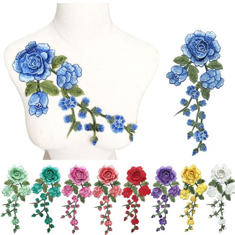 Embroidery 3d Rose Flower Lace Fabric Applique Sewing Collar Wedding