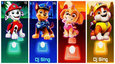 Paw Patrol Team Marshall 🆚 Chase 🆚 Skye 🆚 Rubble 🎶 Tiles Hop Edm Rush