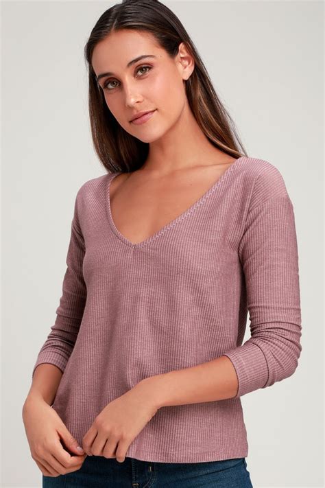 Cute Mauve Top Long Sleeve Top V Neck Top Lulus