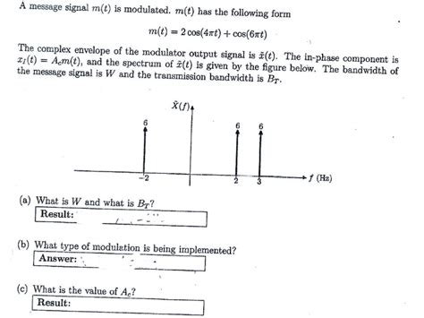 Solved A Message Signal Mt Is Modulated Mt Has The Following Form