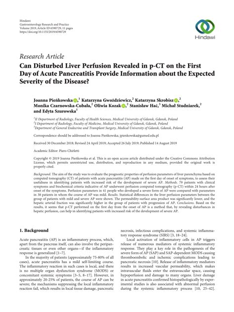 Pdf Can Disturbed Liver Perfusion Revealed In P Ct On The First Day Of Acute Pancreatitis