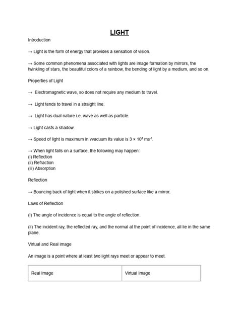 Physics Class 10 Pdf Mirror Light