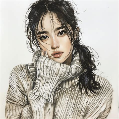 Fashion Beautiful Black Asian Girl Model With Wool Premium Ai