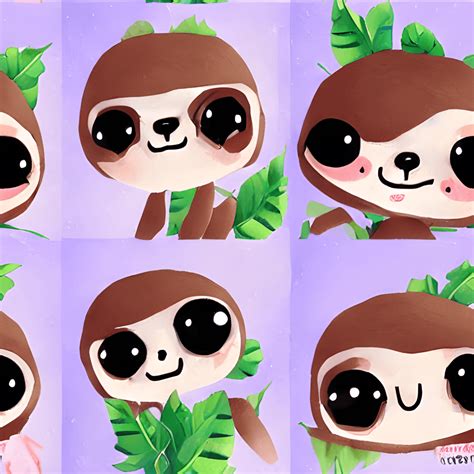Sloth Kawaii Chibi Cartoon Realistic Pattern · Creative Fabrica