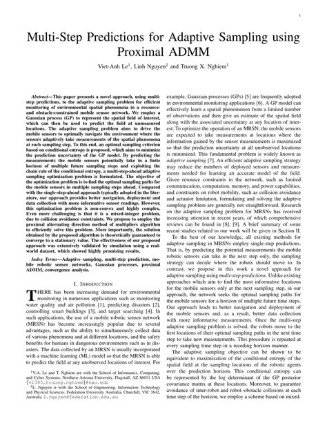 Pdf Multi Step Predictions For Adaptive Sampling Using Proximal Admm