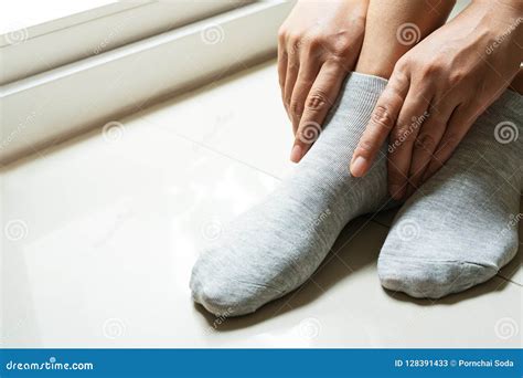Woman Wearing A Pair Soft Grey Sock Stock Image Image Of Fetish Fashion 128391433
