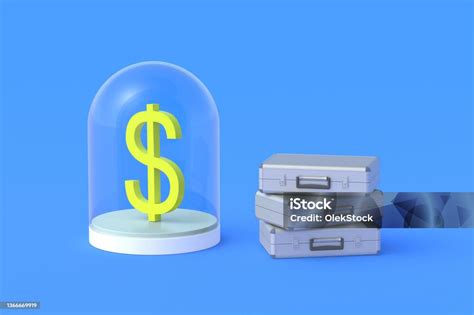 새로운 지폐 디자인의 프리젠 테이션 돈 저장 투자 보호 개념 상품의 배달 예금 보험 재정 지원 유리 돔의 달러 기호 3d 렌더 3차원 형태에 대한 스톡 사진 및 기타 이미지