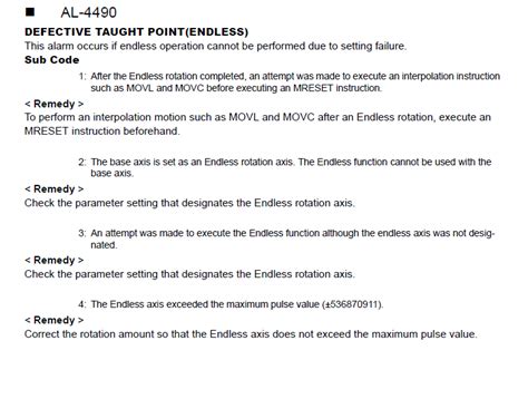 DX100 ALARM CODE 4490 DEFECTIVE TAUGHT POINT ENDLESS Yaskawa Motoman