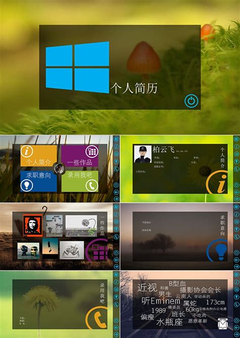 Win8网络的个人简历ppt模板卡卡办公