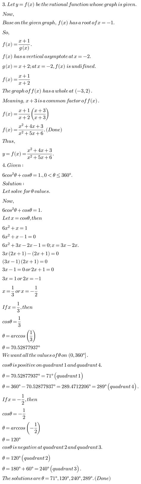 Solved Please Answer Determine A Possible Equation For The Rational