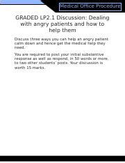 GRADED LP2 1 Discussion Dealing With Angry Patients And How To Help