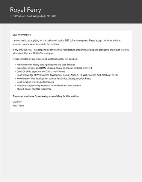 Senior Net Software Engineer Cover Letter Velvet Jobs