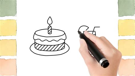 Как лесно да нарисуваме торта със свещичка и чаша със сламка Youtube