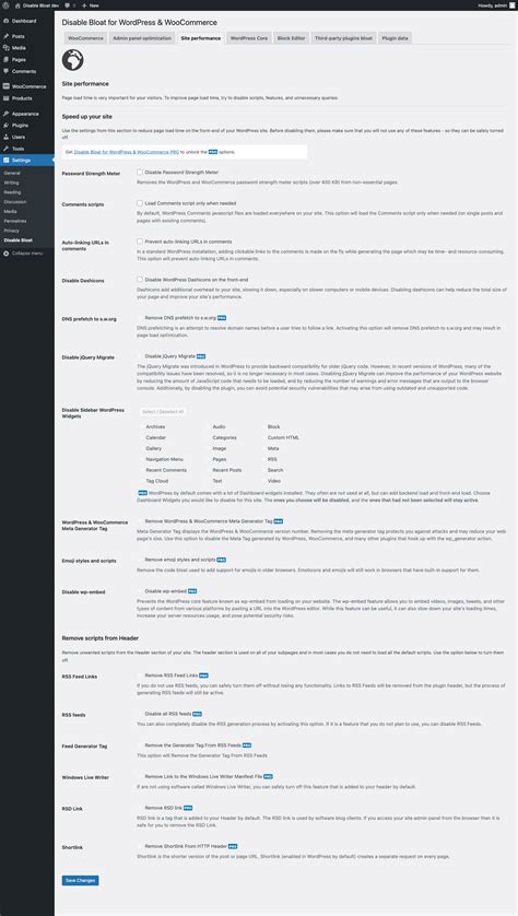 Disable Bloat For Wordpress And Woocommerce Wordpress Plugin