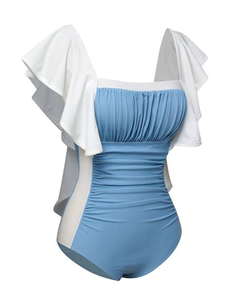 Maillot De Bain Une Pièce Dos Nu Bleu Clair Des Années 1960 Retro