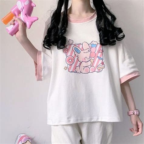 Kawaii Pink Cartoon Graphic T Shirt Kawaii Fashion Shop Cute Asian