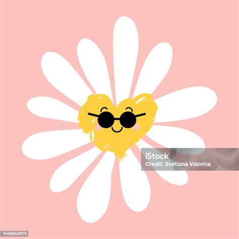 카모마일 안경을 쓴 데이지 꽃 캐릭터 자연 디자인에 대 한 그림입니다 개화기에 대한 스톡 벡터 아트 및 기타 이미지 개화기 귀여운 긍정적인 감정 표현 Istock