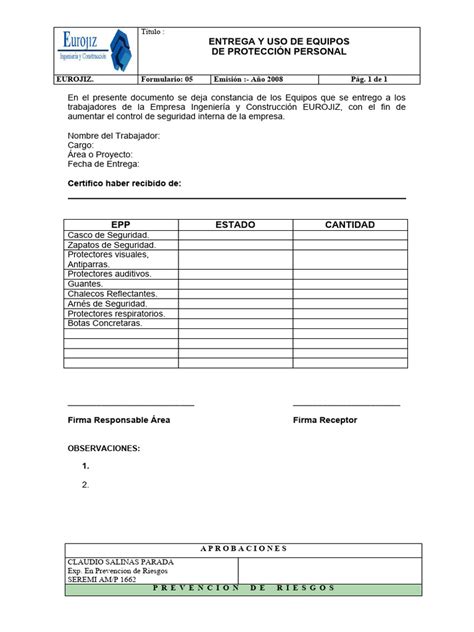 Registro De Entrega De Epp F 5 Pdf Registro De Entrega De Epp F 5 Pdf