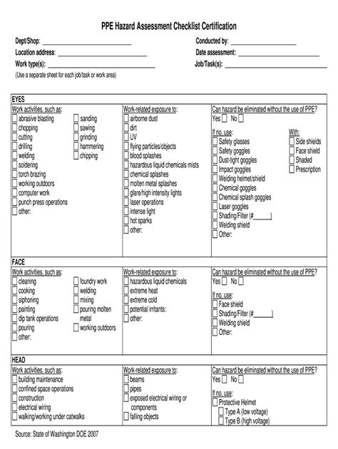 Fillable Ppe Assessment Form Printable Forms Free Online