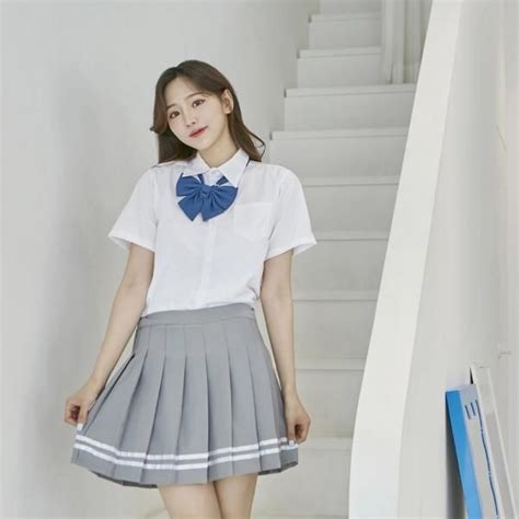 Gnj Commerce 교복몰 흰줄라인 회색 스커트 교복 학생복 교복치마 핫트랙스