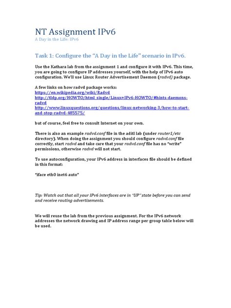 Nt Assignment Ipv6 Pdf I Pv6 Ip Address
