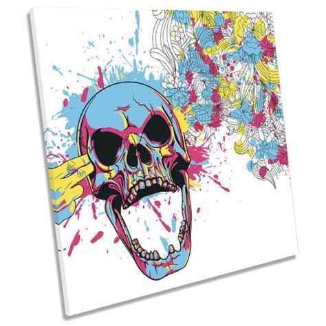 Maturi Skull Head Explosion Picture Canvas Wall Art Square Print