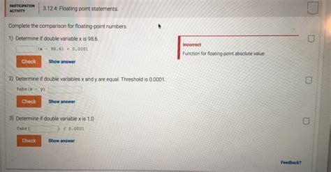 Complete The Comparison For Floating Point Numbers