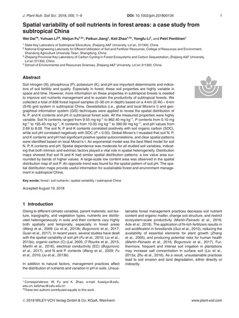 PDF Spatial Variability Of Soil Nutrients In Forest Areas A Case Study From Subtropical China