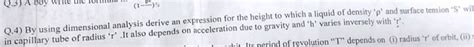 Q4 By Using Dimensional Analysis Derive An Expression For The Height To