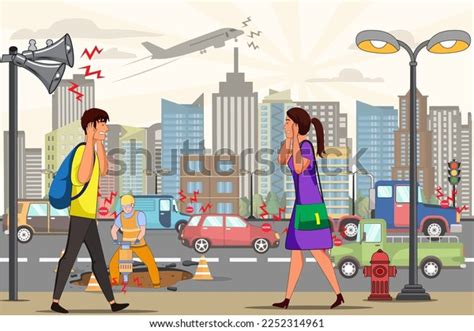 Noise Pollution Cause Vector Illustration People Stock Vector Royalty