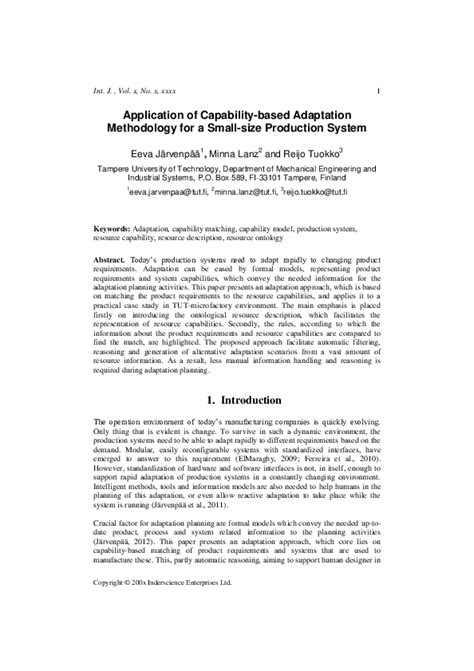 Pdf Application Of A Capability Based Adaptation Methodology To A Small Size Production System