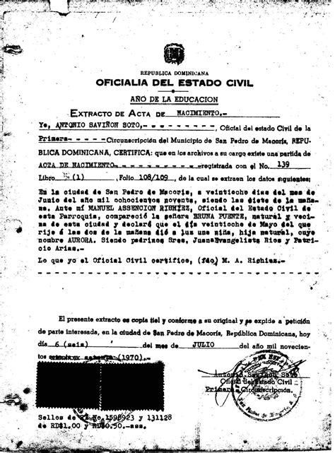 Extracto De Acta De Nacimiento