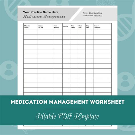 Medication Management Worksheet Editable Fillable Pdf Etsy