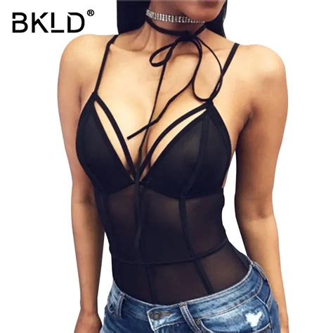 Bkld 2017 Summer Women Bodycon Patchwork Bodysuits Sexy Mesh Sheer