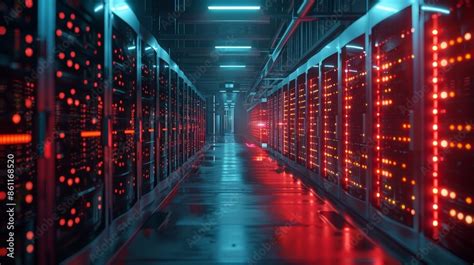 Cryptocurrency Mining Farm Rows Of Servers With Rhythmic Blinking