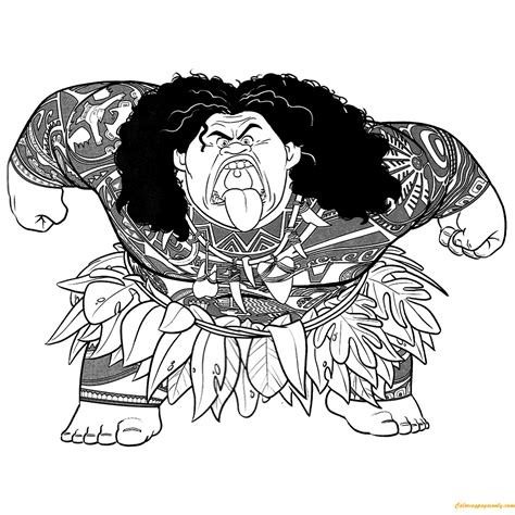 Maui Walt Disney Character From Moana Coloring Page Free Printable Coloring Pages