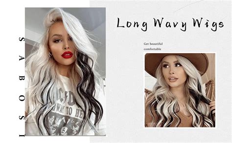 Sabosi Long White Grey Wig For Women Streak Colorful Wavy