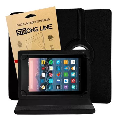 Capa Case Amazon Fire 7 Polegadas Giratória Pelicula Preta Parcelamento Sem Juros